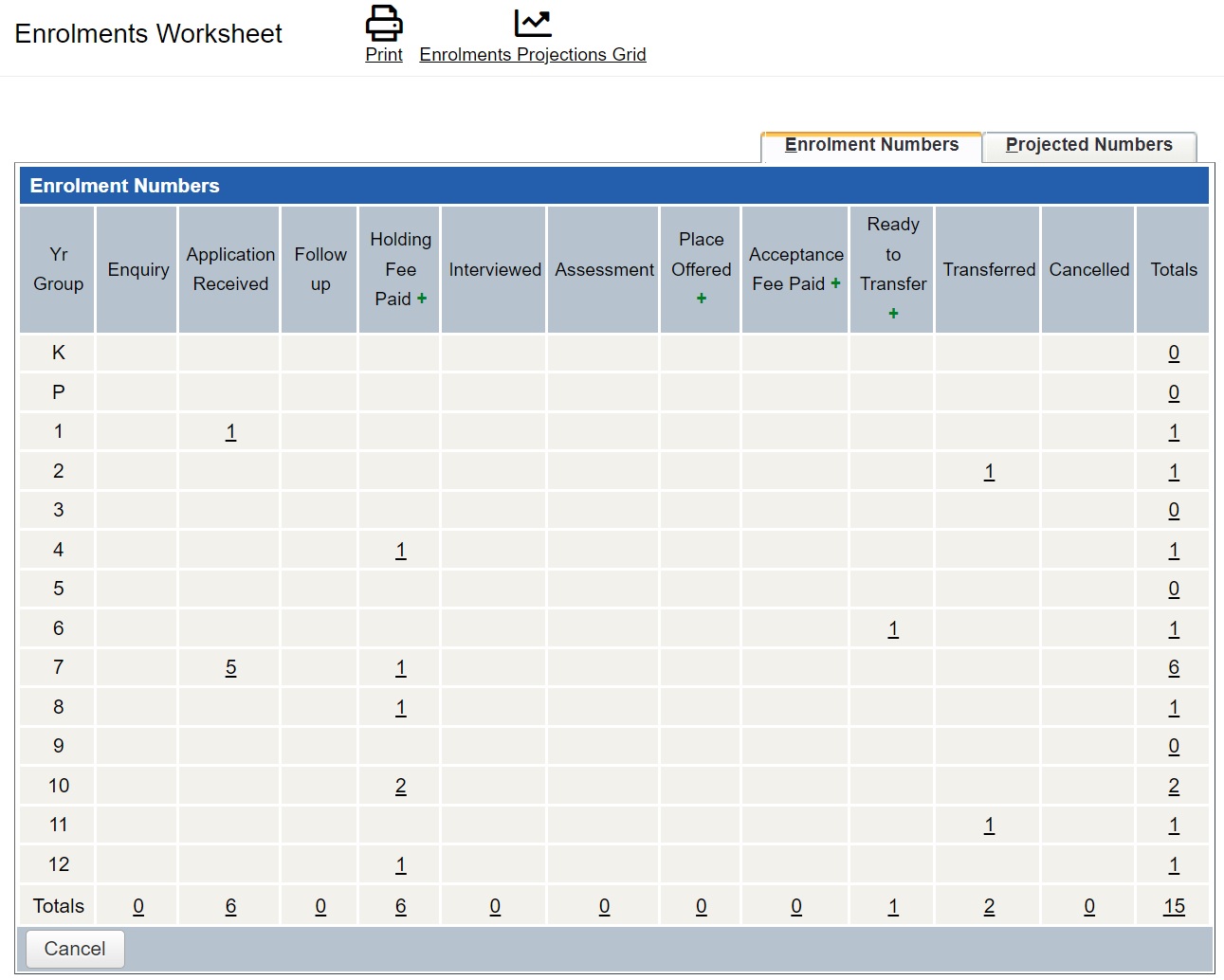 ENR - Enrolments Worksheet