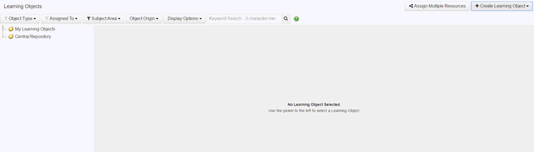 Learning Objects Screen