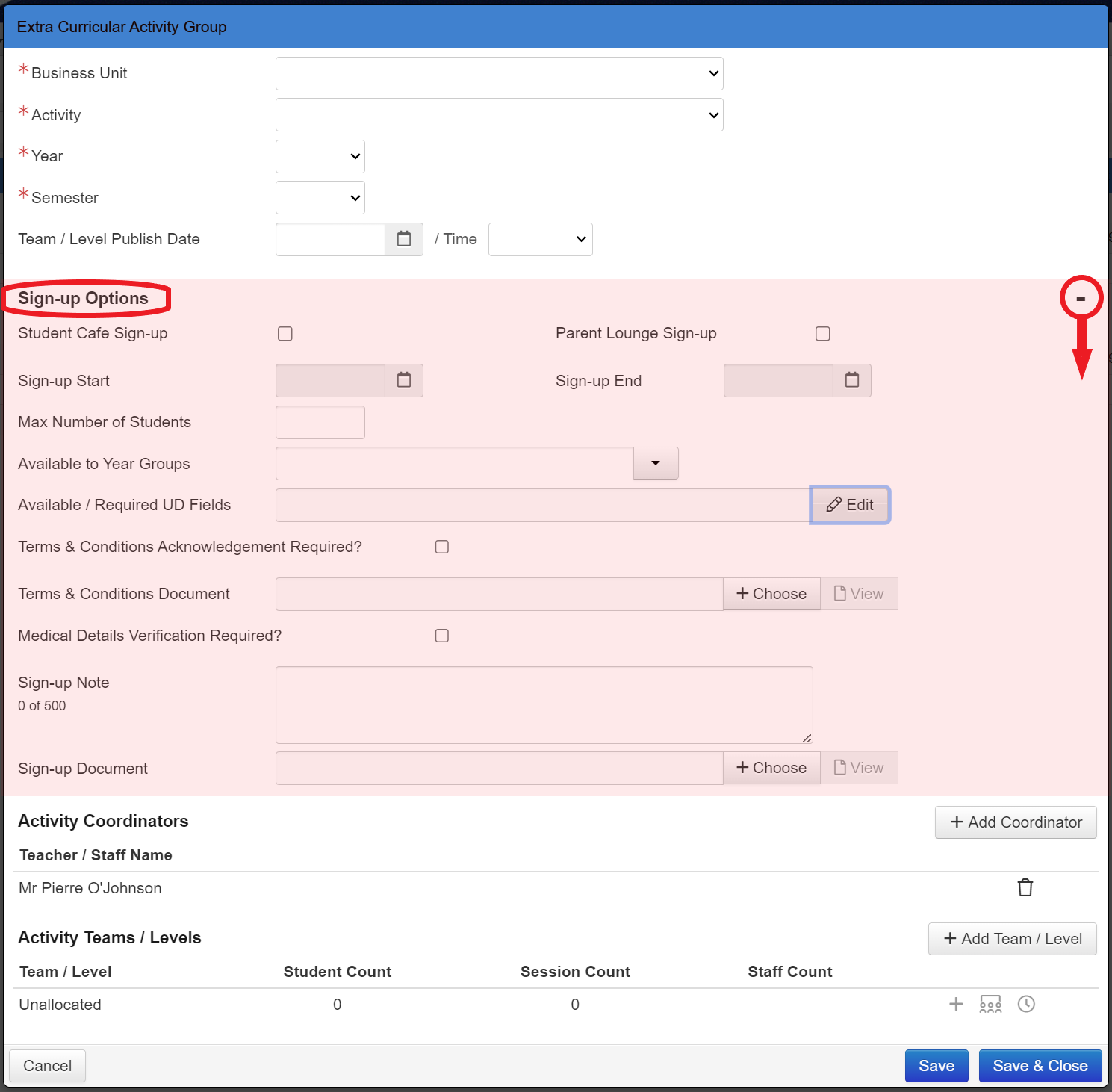 EC - Adding a New Extra Curricular Group